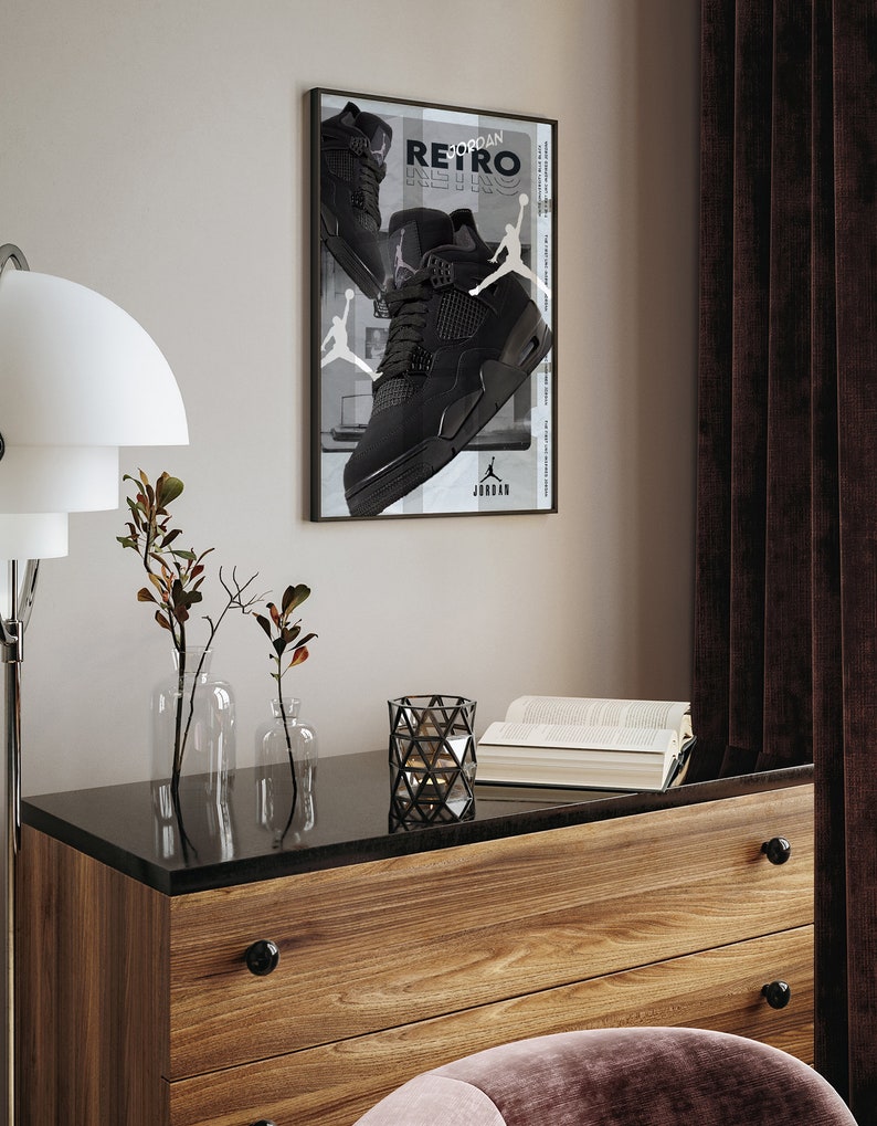 Jordan 4 Blackcat Sneaker Fan Poster Print, Wall Art for Minimalist ...