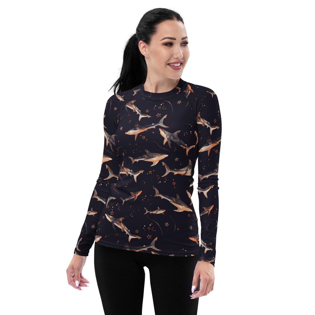Celestial Shark Women's Rash Guard: Dive Into the Cosmos - Etsy