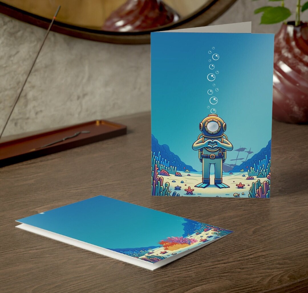 Diver With Heart Hands in the Ocean Valentines Card Go to the Depths ...