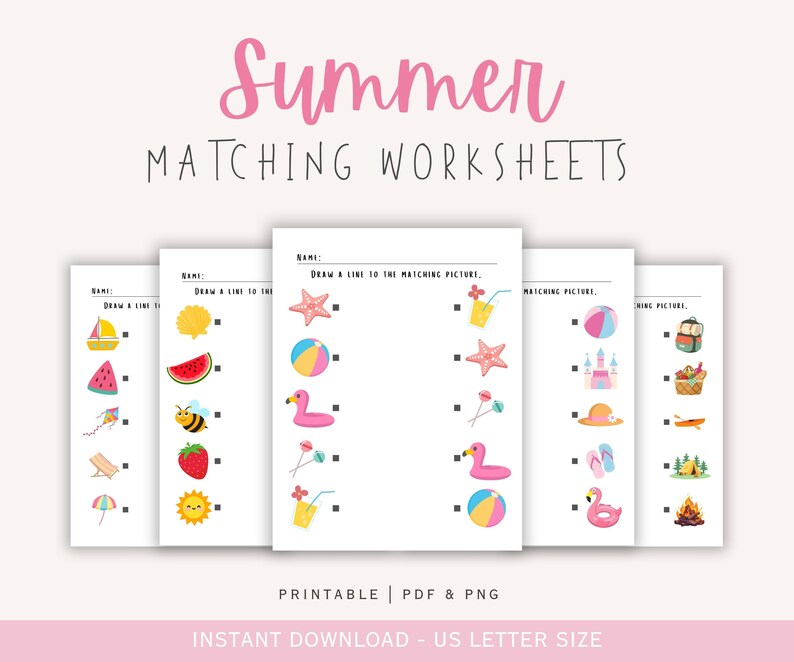10 Printable Matching Worksheets, Match the Picture, Kindergarten ...