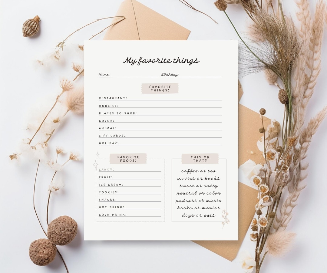 Favorite Things List PDF, Favorite Things Questionnaire, Teacher ...
