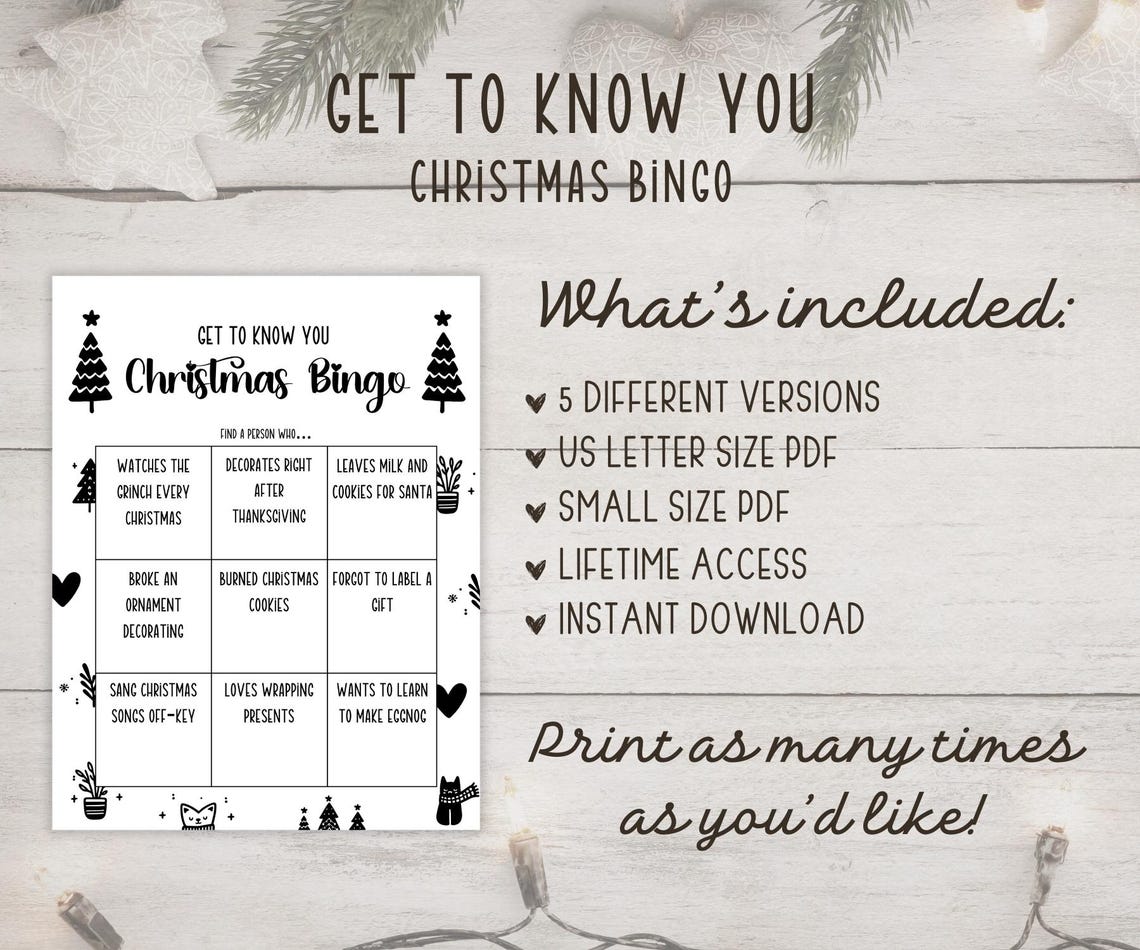 Christmas Bingo Cards: Holiday Icebreaker Game (printable PDF) - Etsy