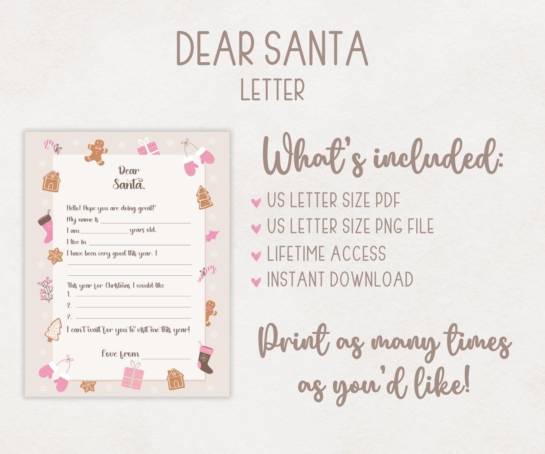 Letter to Santa PDF, Cute Santa Letter Digital, Christmas Wish List ...