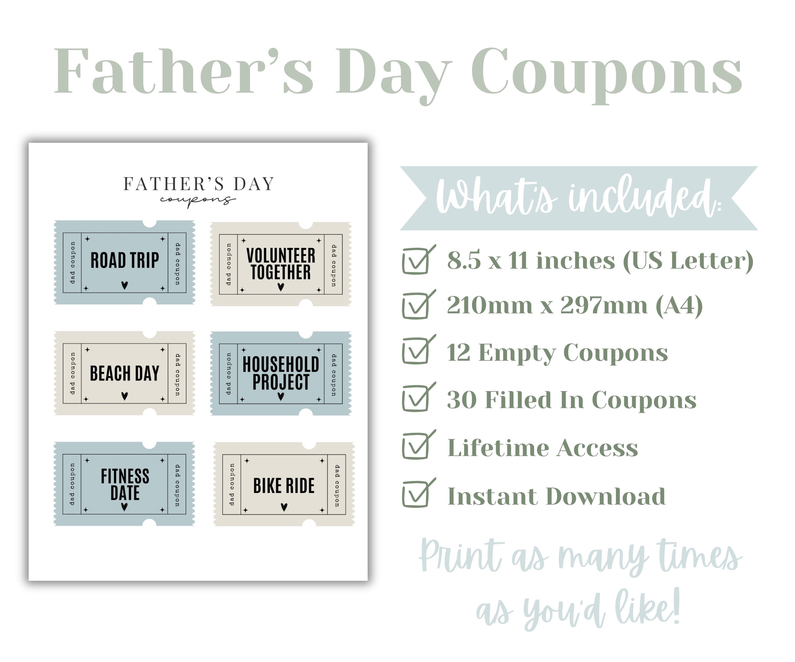 Cuponera del Día del Padre: 30 cupones imprimibles (PDF) - Etsy México