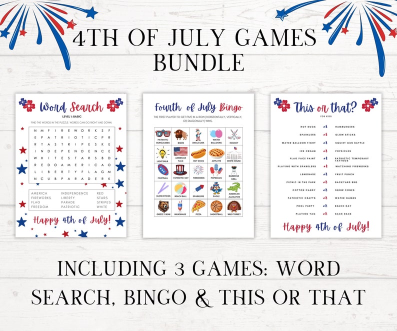 Printable Patriotic Activity Bundle: Word Search, Bingo, This or That ...