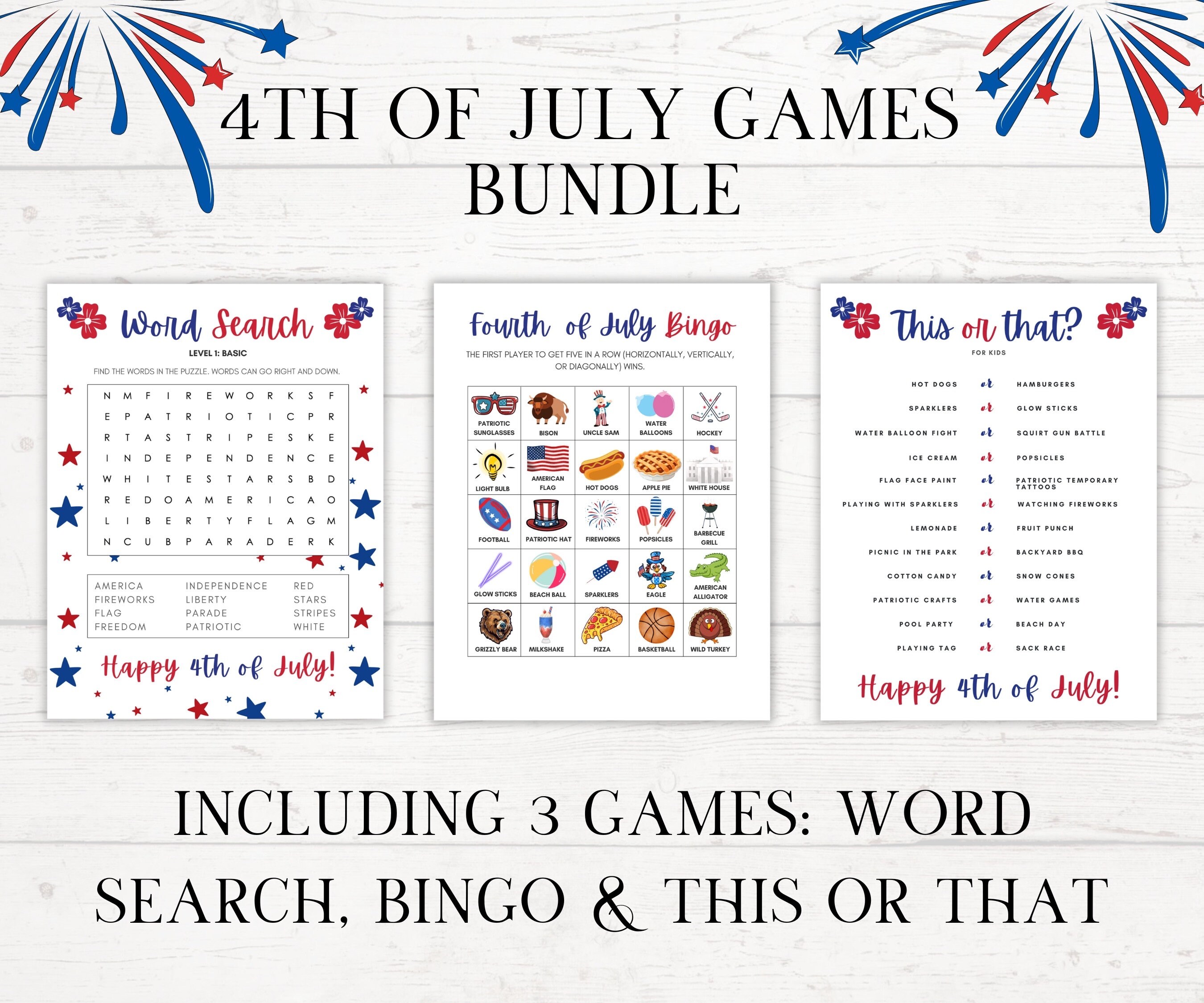 Printable Patriotic Activity Bundle: Word Search, Bingo, This or That ...