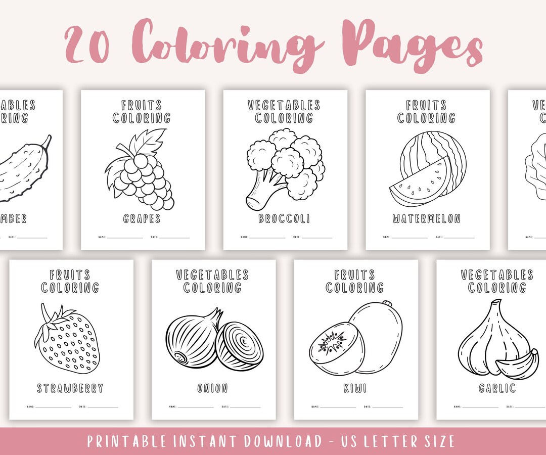 40 Vegetables & Fruits Coloring Pages, Kindergarten Preschool Activity ...