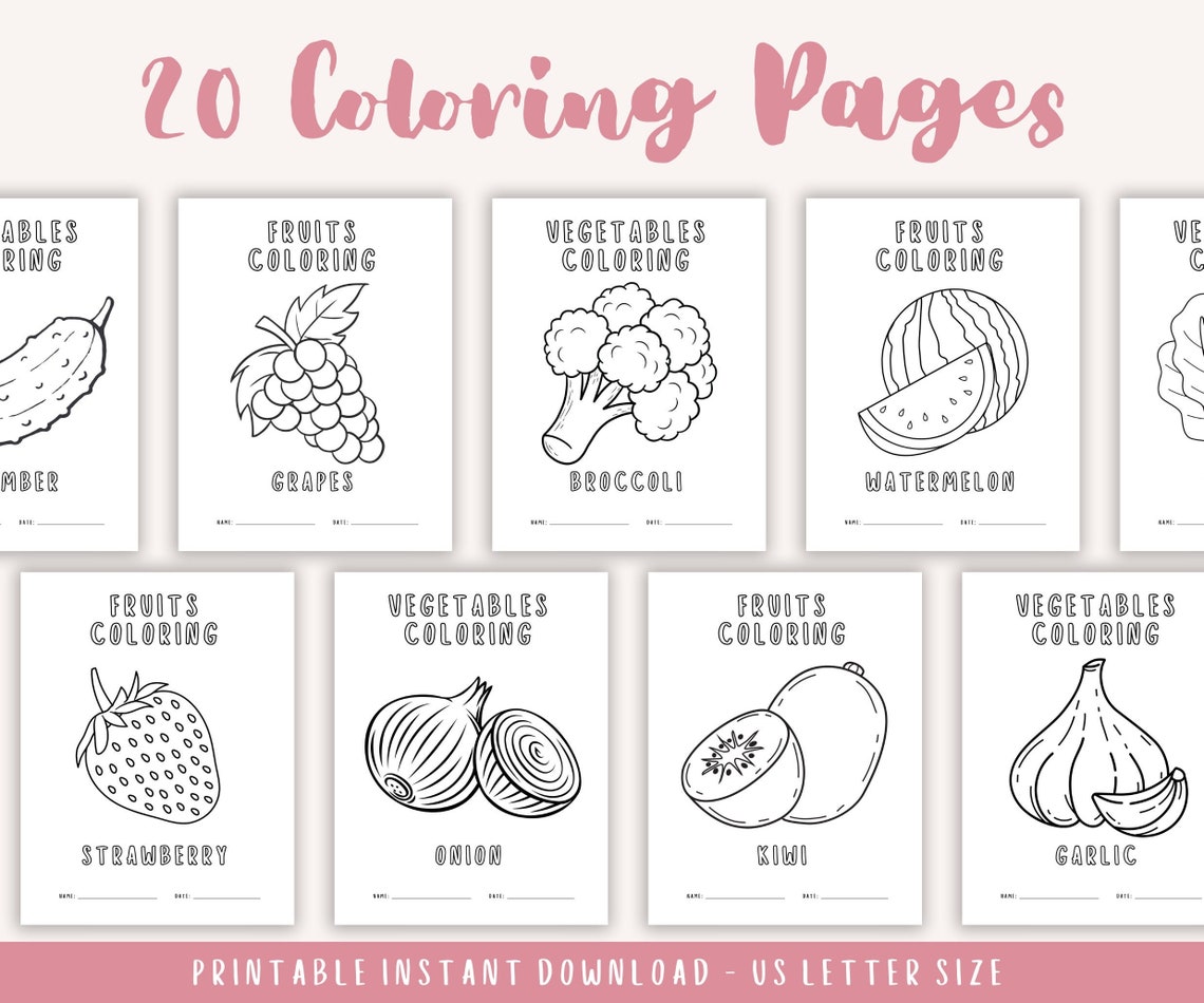 40 Vegetables & Fruits Coloring Pages, Kindergarten Preschool Activity ...