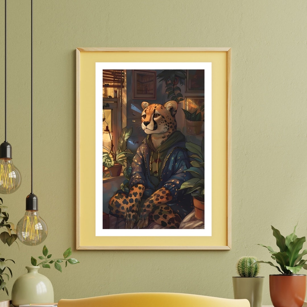 Cozy Cheetah Dorm Room Poster, Aesthetic Wall Print, Large Printable ...