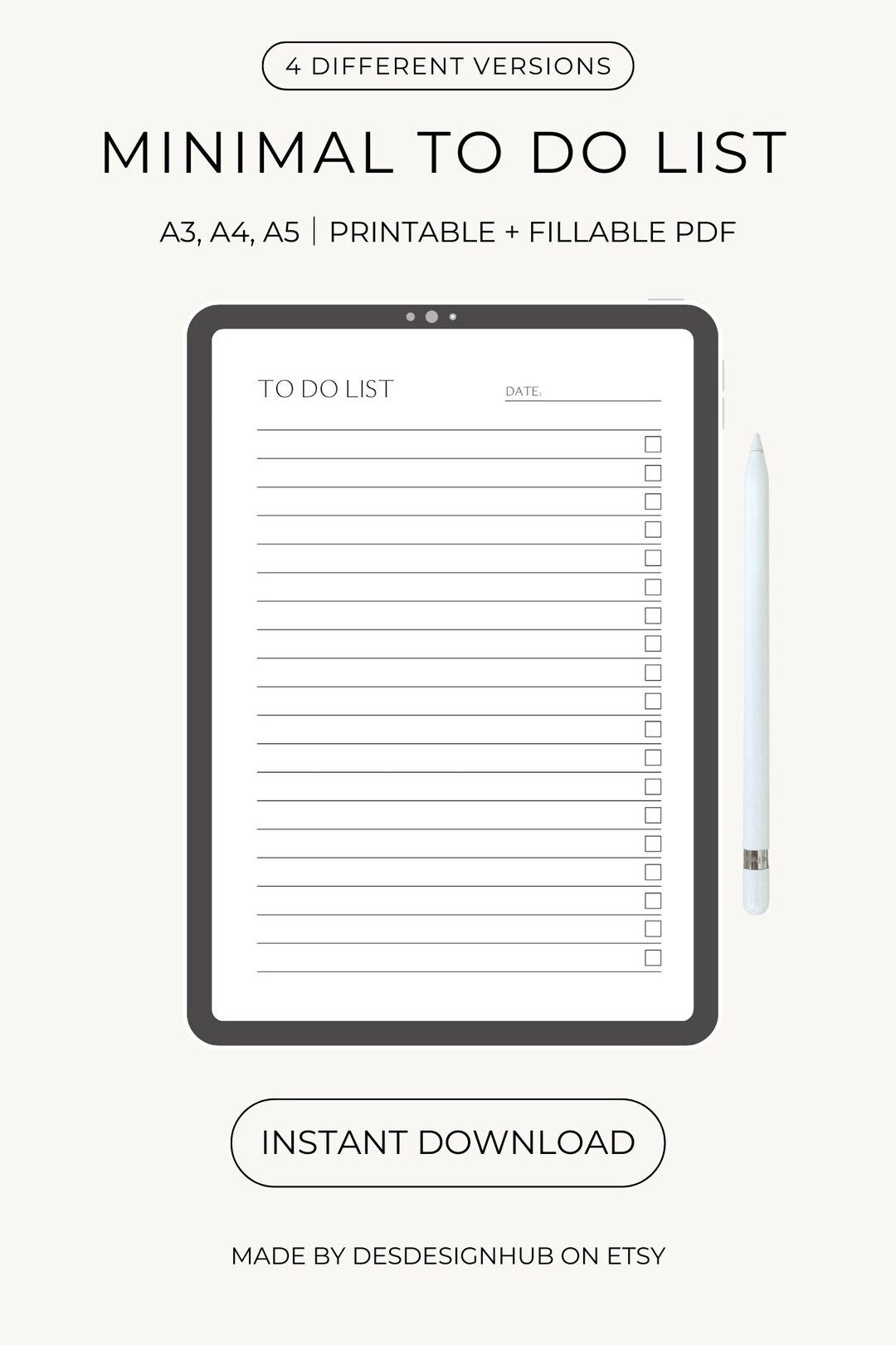 Minimal to Do List Printable Simple Tasks List Template Productivity ...
