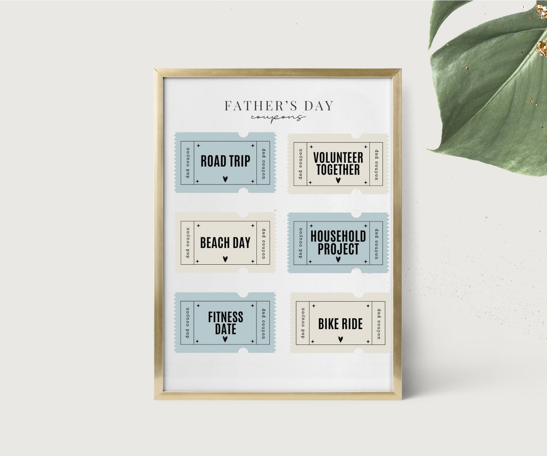 30 Printable Father's Day Coupons, Father's Day Coupon Book, Father's ...