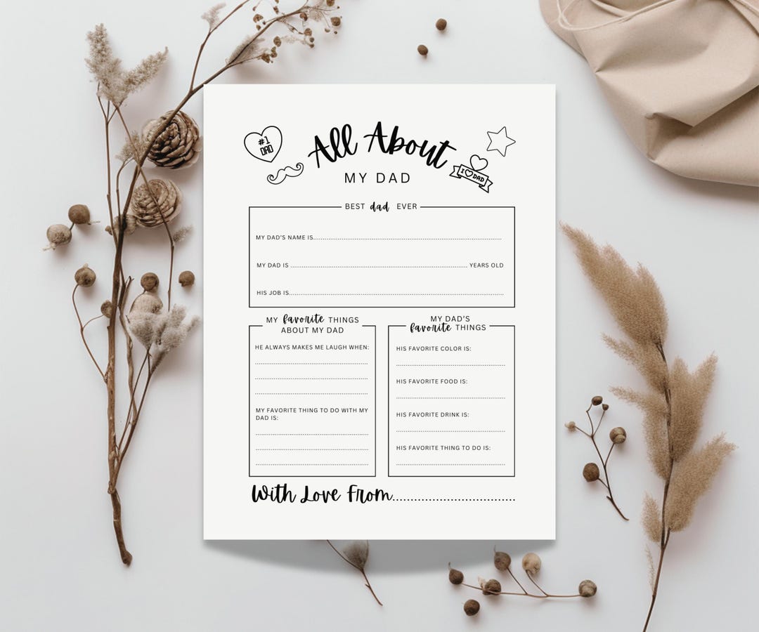 Father's Day Fill-in Card: 'all About My Dad' Printable (PDF) - Etsy