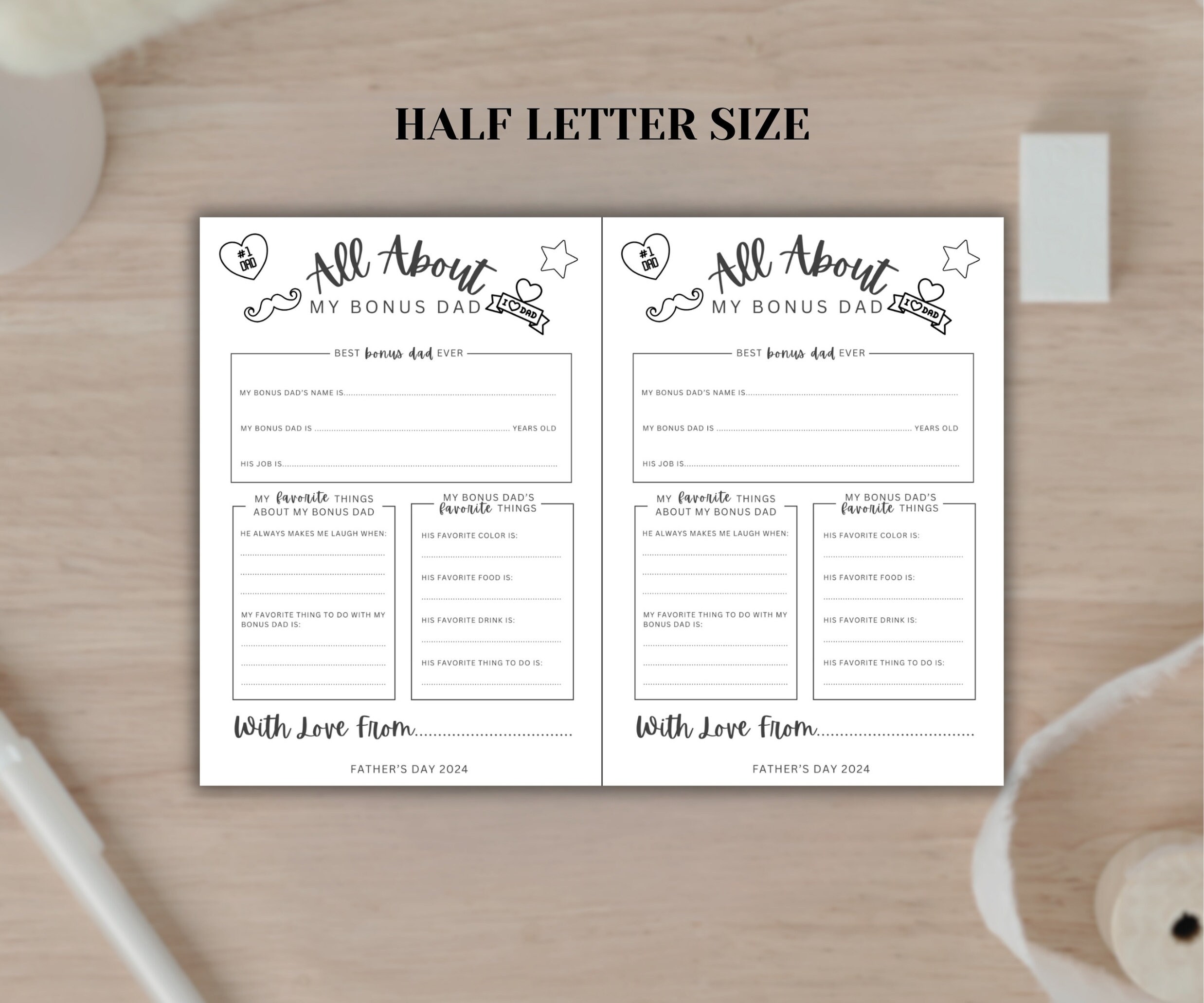 Printable "all About My Bonus Dad" Card, Father’s Day Fill in the Blank ...
