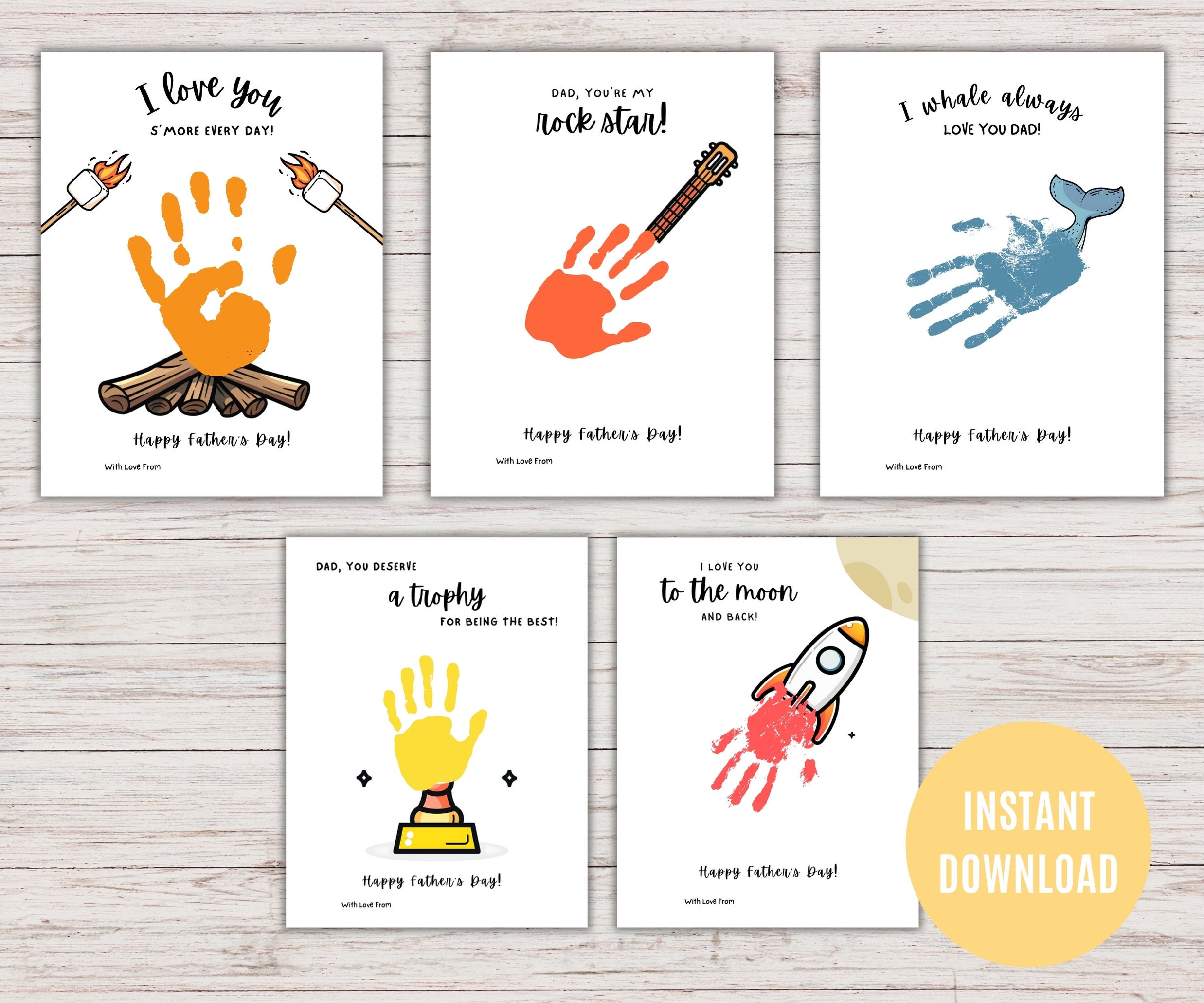 5 Printable Father's Day Handprint Cards: Keepsake Art, Fathers Day ...