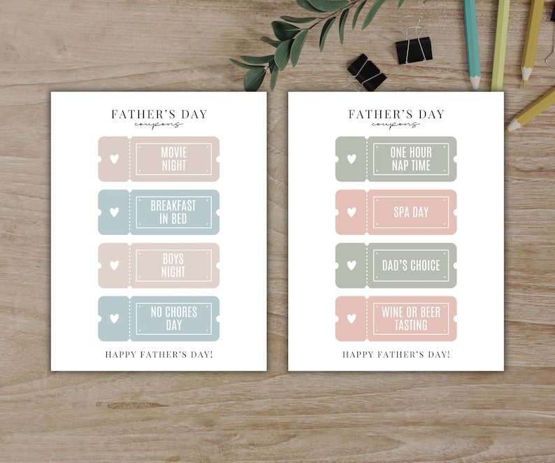 24 Printable Father's Day Coupons, Father's Day Coupon Book, Father's ...