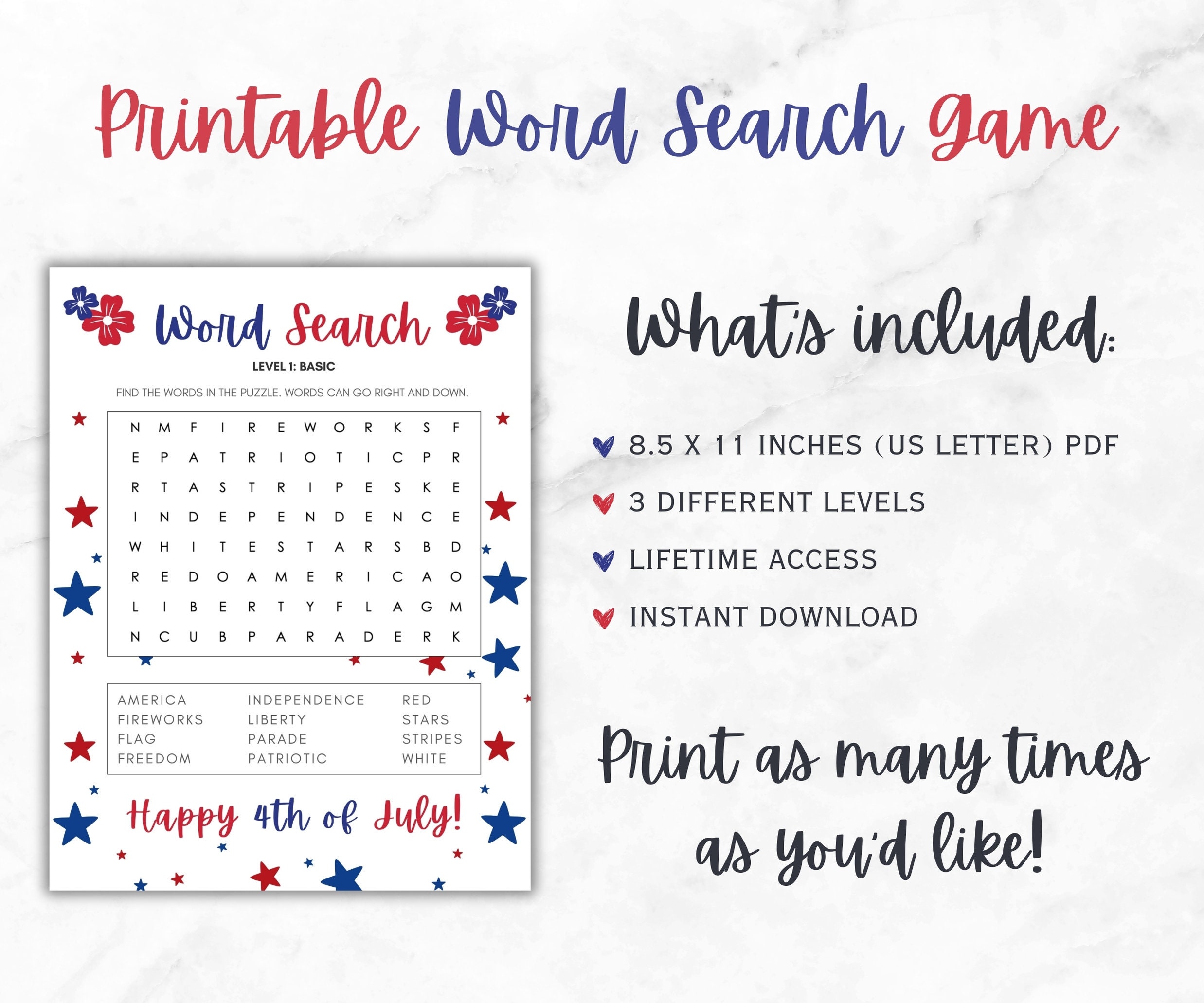 Printable 4th of July Word Search Game, Independence Day Games ...