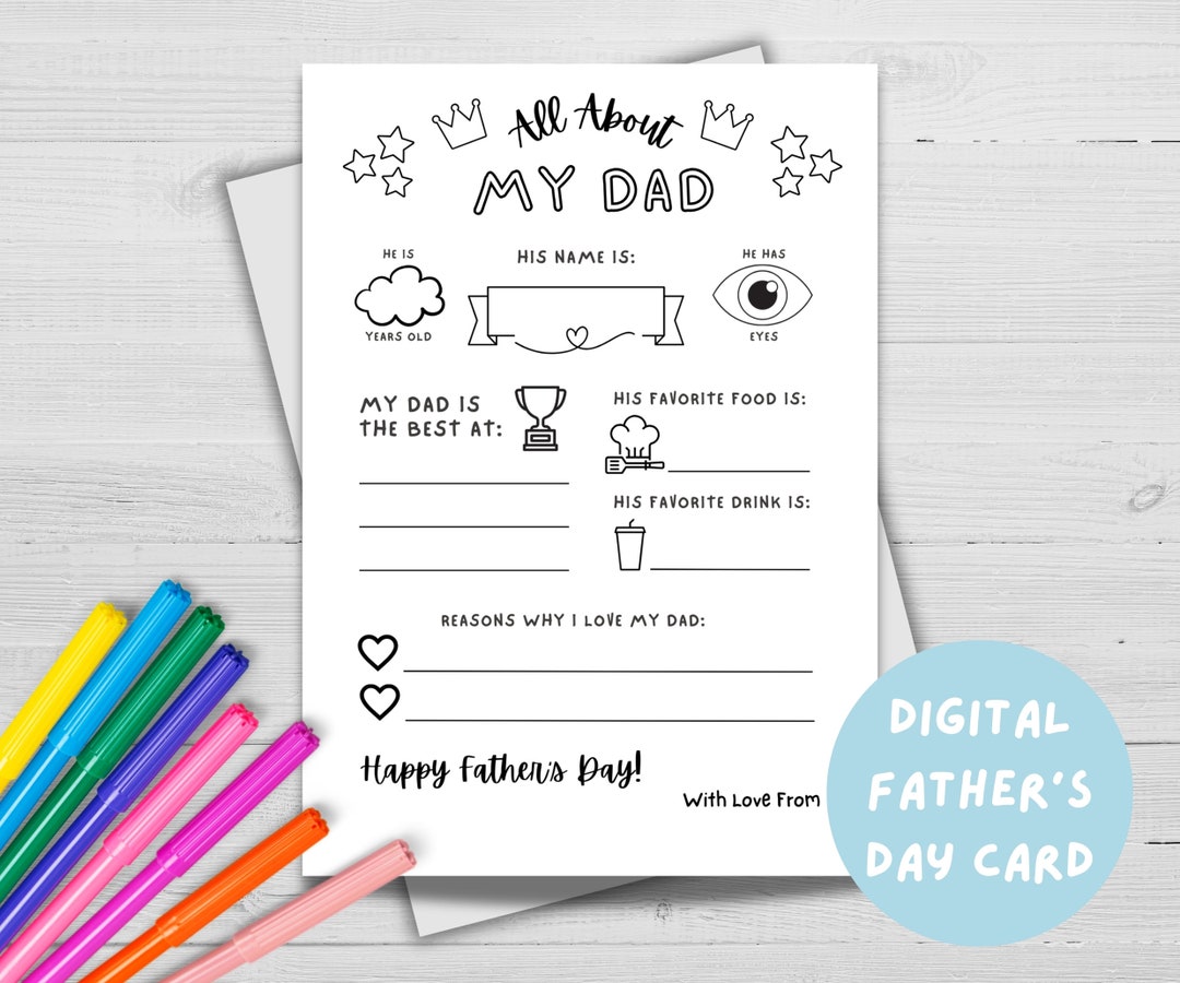 Tarjeta imprimible del Día del Padre Todo sobre mi papá en formatos JPG ...