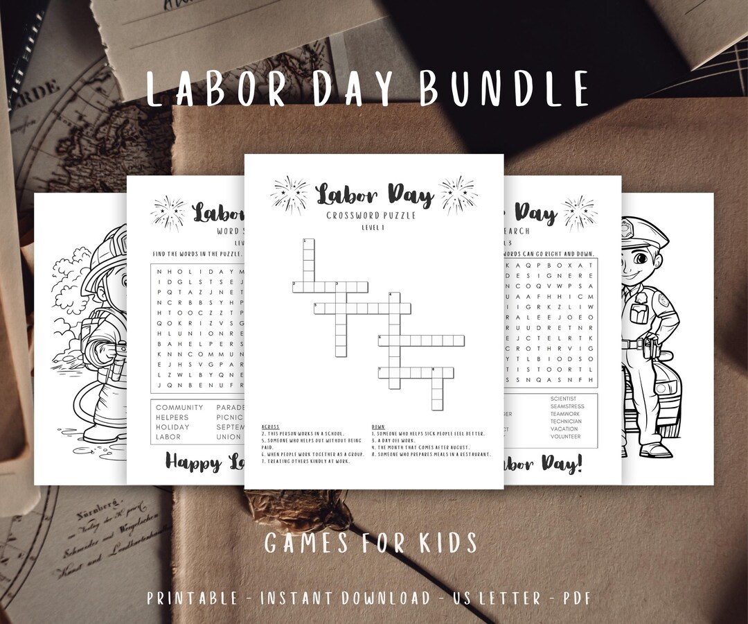 Labor Day Games for Kids: Coloring Pages, Word Search, Crossword (PDF ...