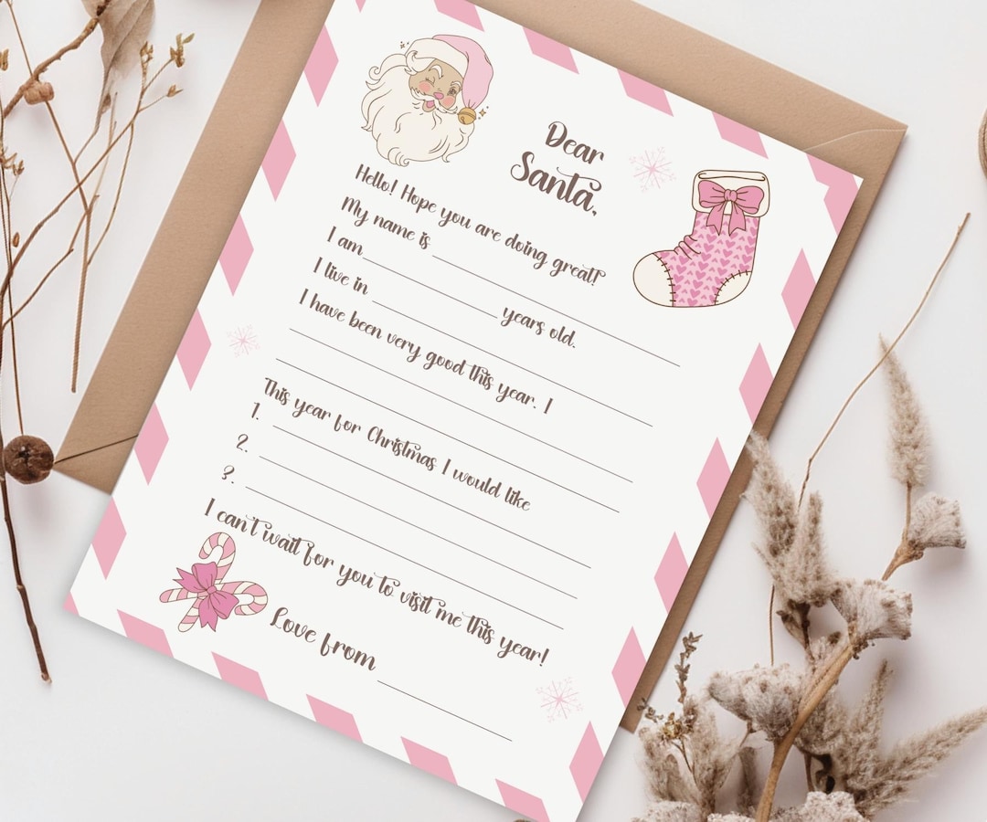 Pink Letter to Santa PDF, Santa Letter Digital, Christmas Wish List ...