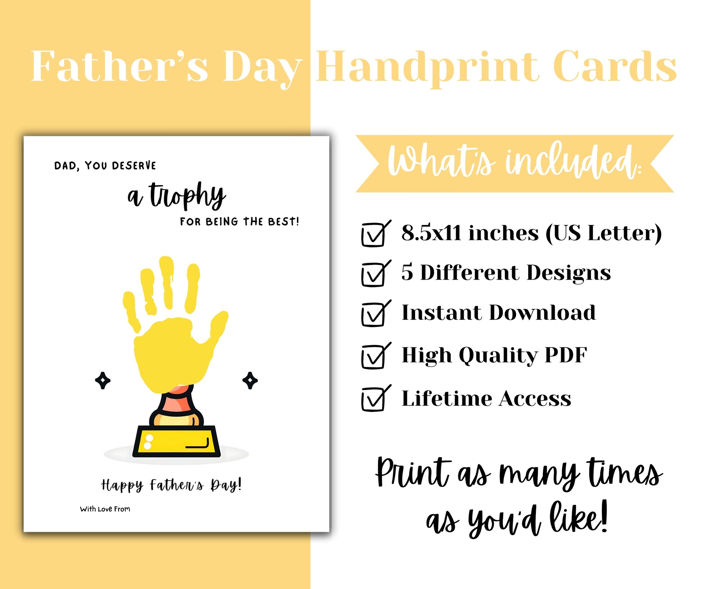 5 Printable Father's Day Handprint Cards: Keepsake Art, Fathers Day ...