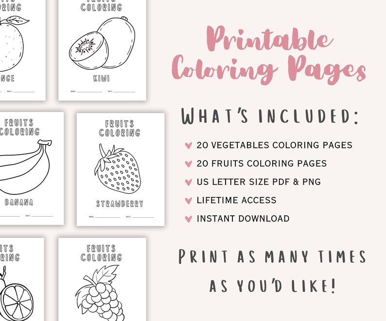 40 Vegetables & Fruits Coloring Pages, Kindergarten Preschool Activity ...