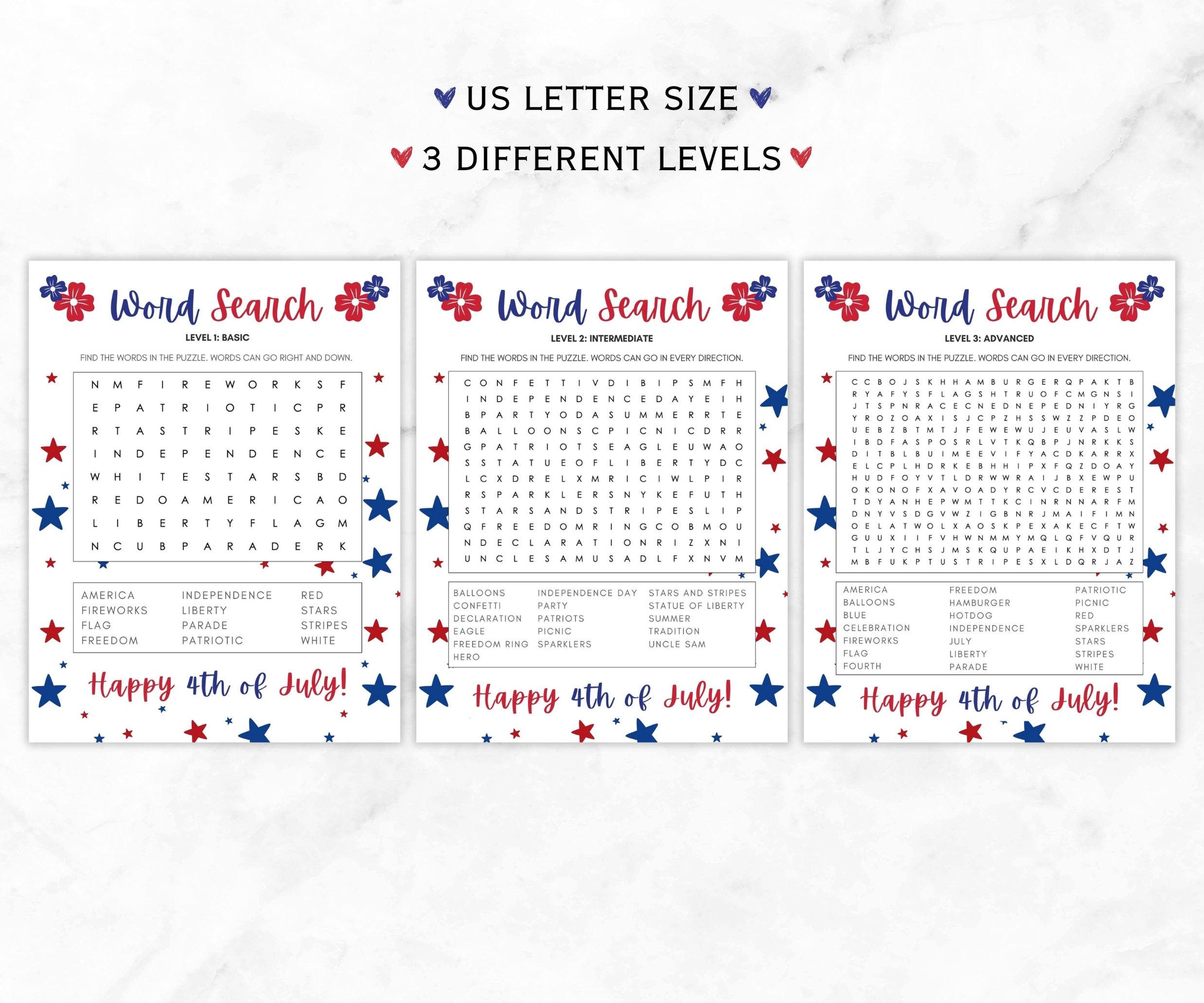 Printable 4th of July Word Search Game, Independence Day Games ...