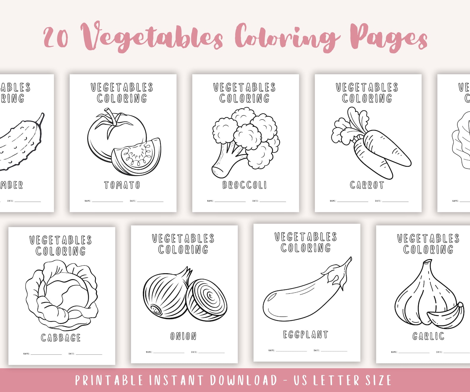 40 Vegetables & Fruits Coloring Pages, Kindergarten Preschool Activity ...