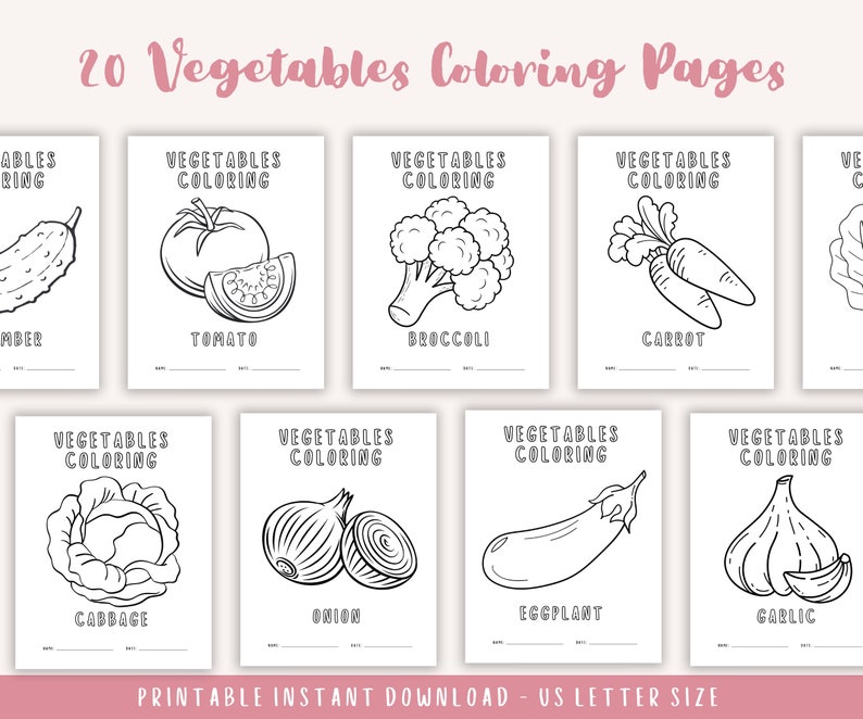 40 Vegetables & Fruits Coloring Pages, Kindergarten Preschool Activity ...