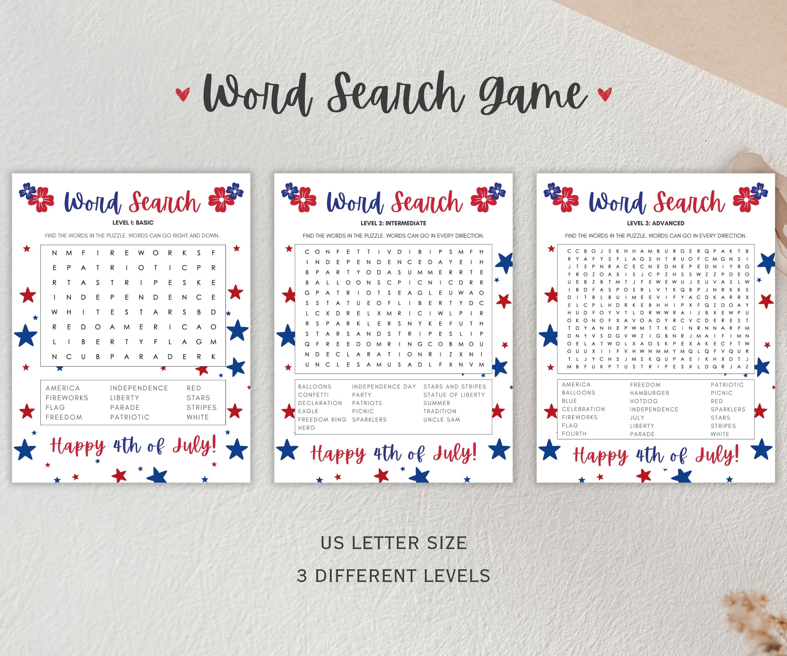 Printable Patriotic Activity Bundle: Word Search, Bingo, This or That ...