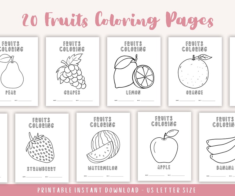 40 Vegetables & Fruits Coloring Pages, Kindergarten Preschool Activity ...