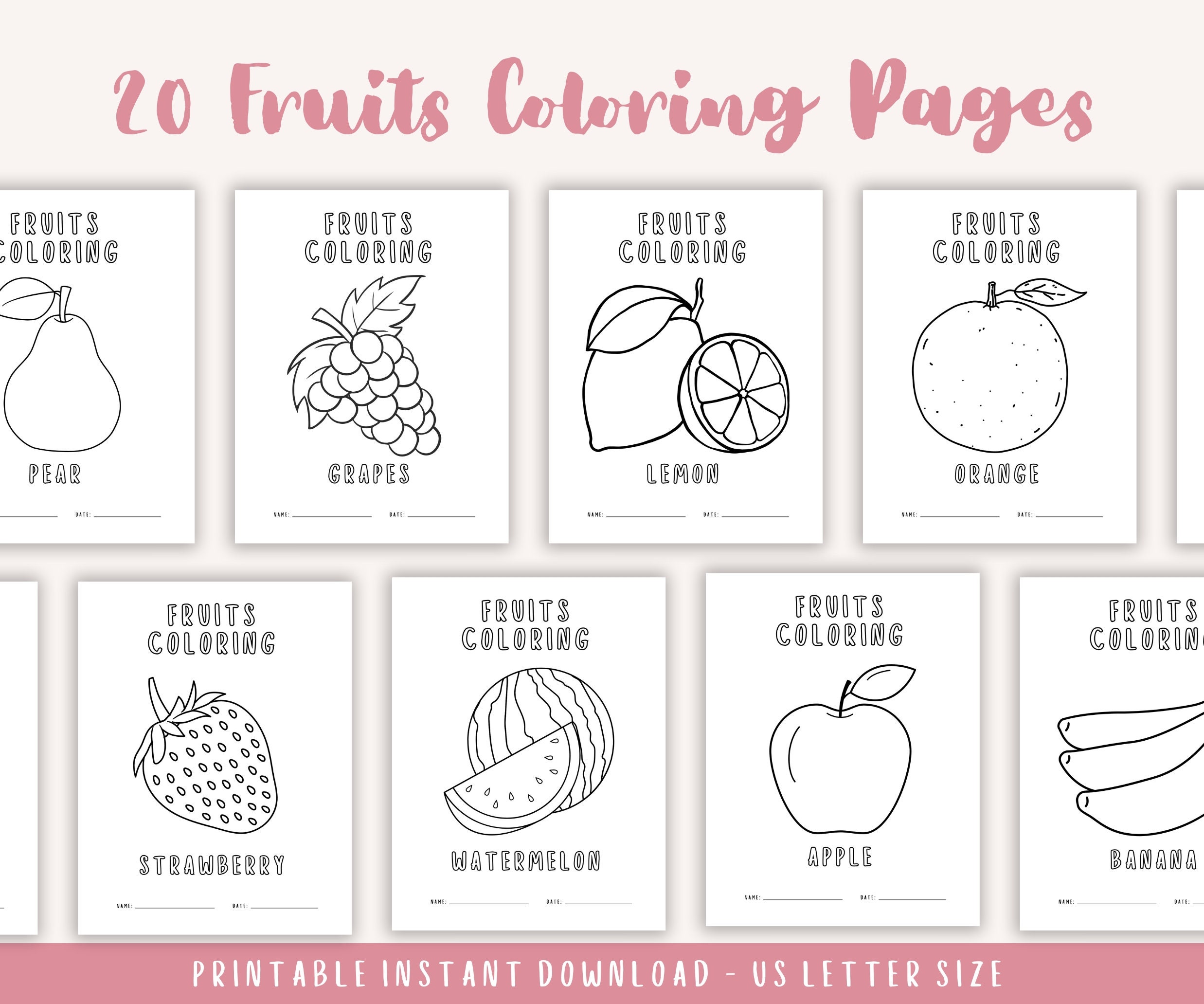 40 Vegetables & Fruits Coloring Pages, Kindergarten Preschool Activity ...