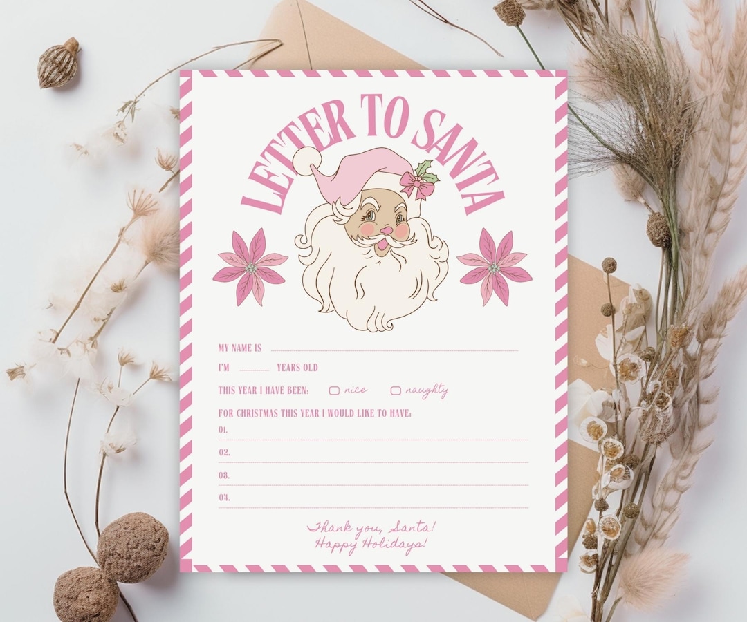 Pink Letter to Santa PDF, Santa Letter Digital, Christmas Wish List ...