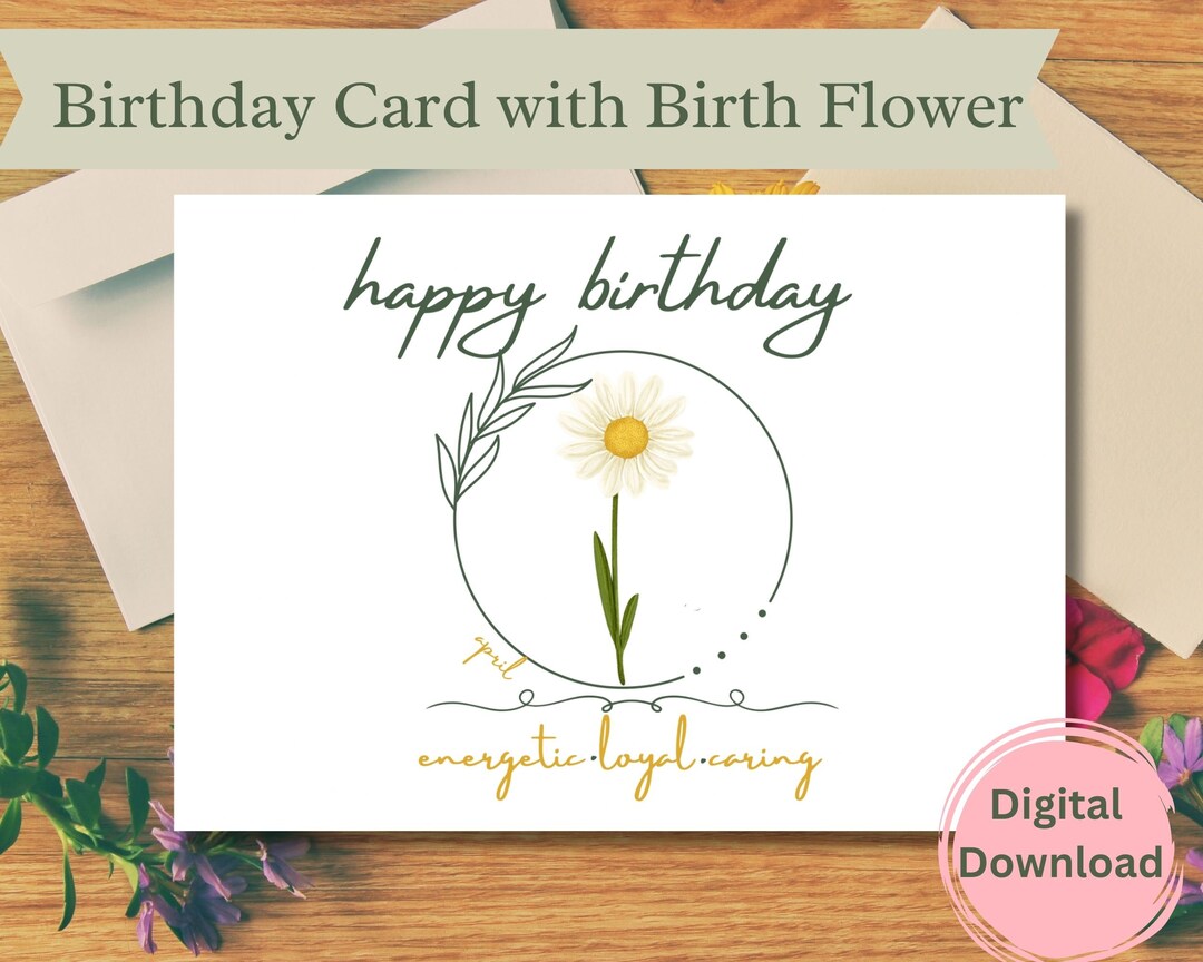 April Birthday Card - Printable Daisy Design, Birth Month Flower ...
