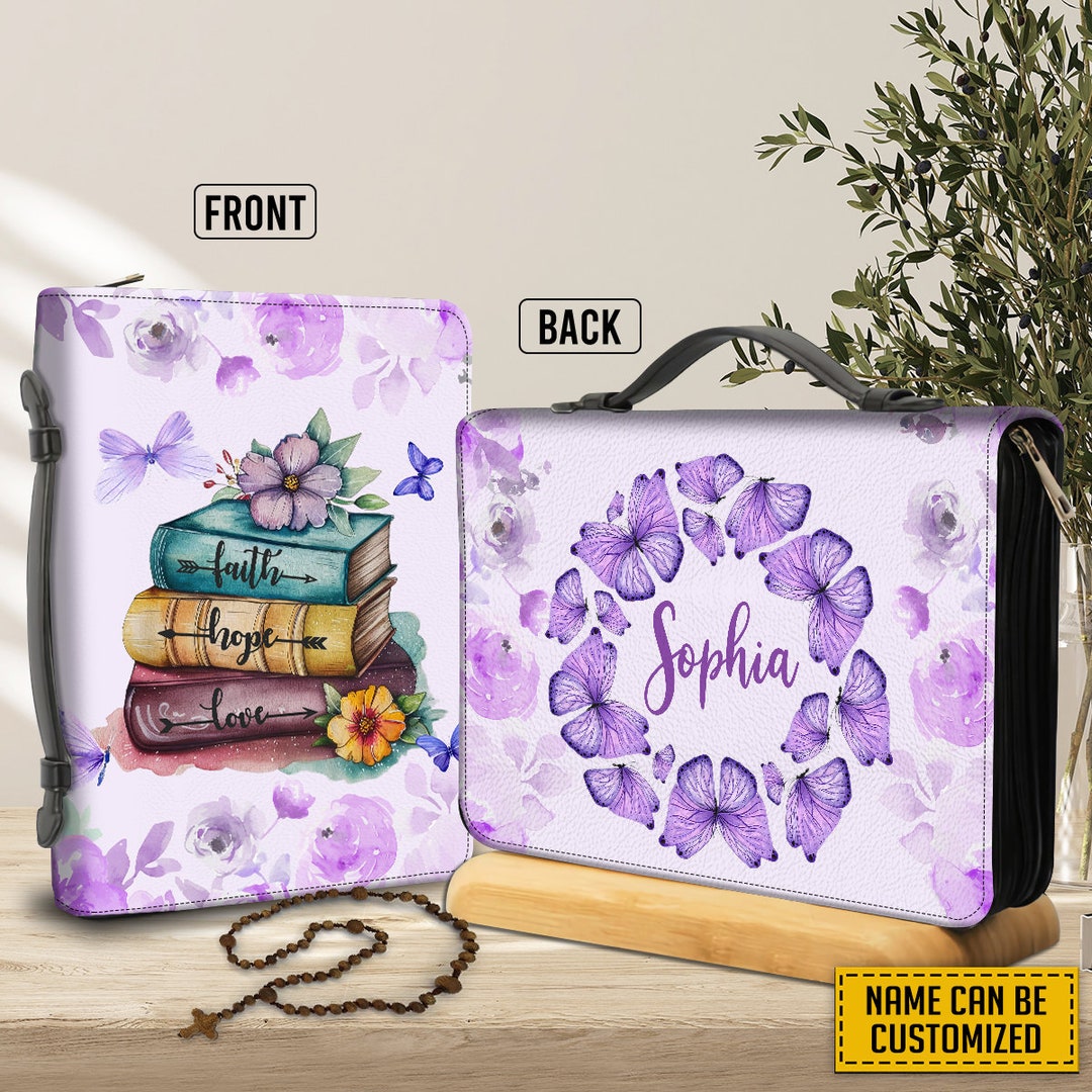 Teesdily Personalized Floral Book Butterfly Bible Cover, Faith Hope ...
