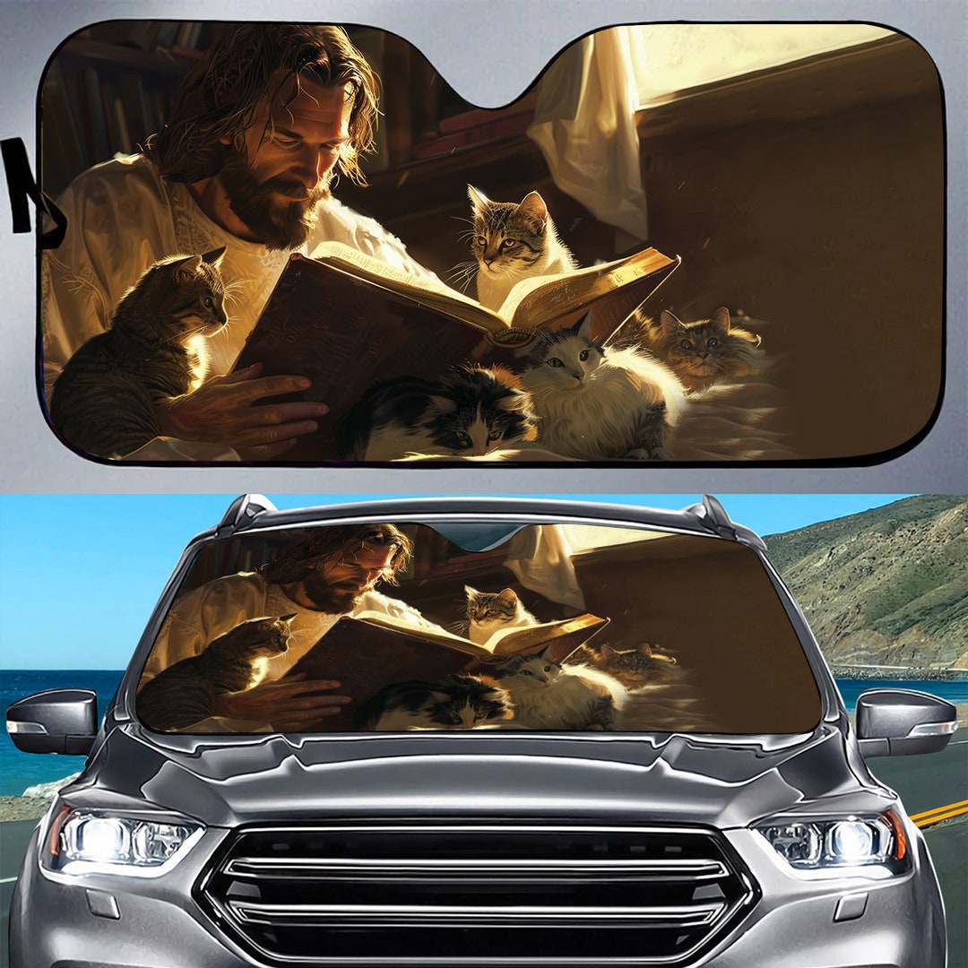 Teesdily Jesus With Cats Windshield Car Sunshade, Christian Jesus ...