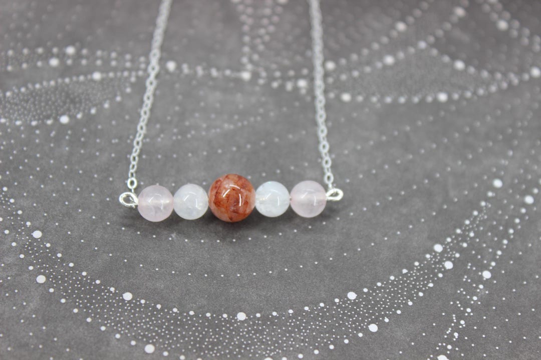Fertility Bead Necklace Rose Quartz, Fire Quartz & Moonstone Bar ...