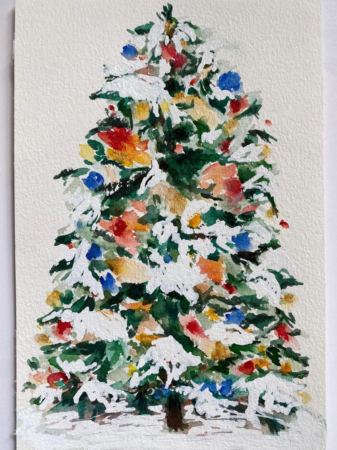 Original Watercolor and Gouache Christmas Tree - Etsy