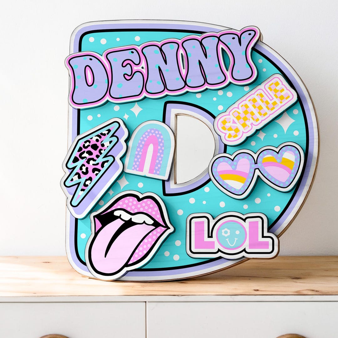 Custom Teen Girl Name Sign – Retro 90s Inspired Wall Art Bright ...
