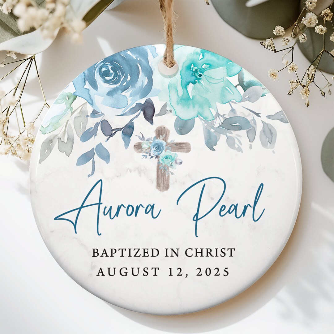 Christening Keepsake Baptism Gift Personalized Cross Teal Blue Ornament ...