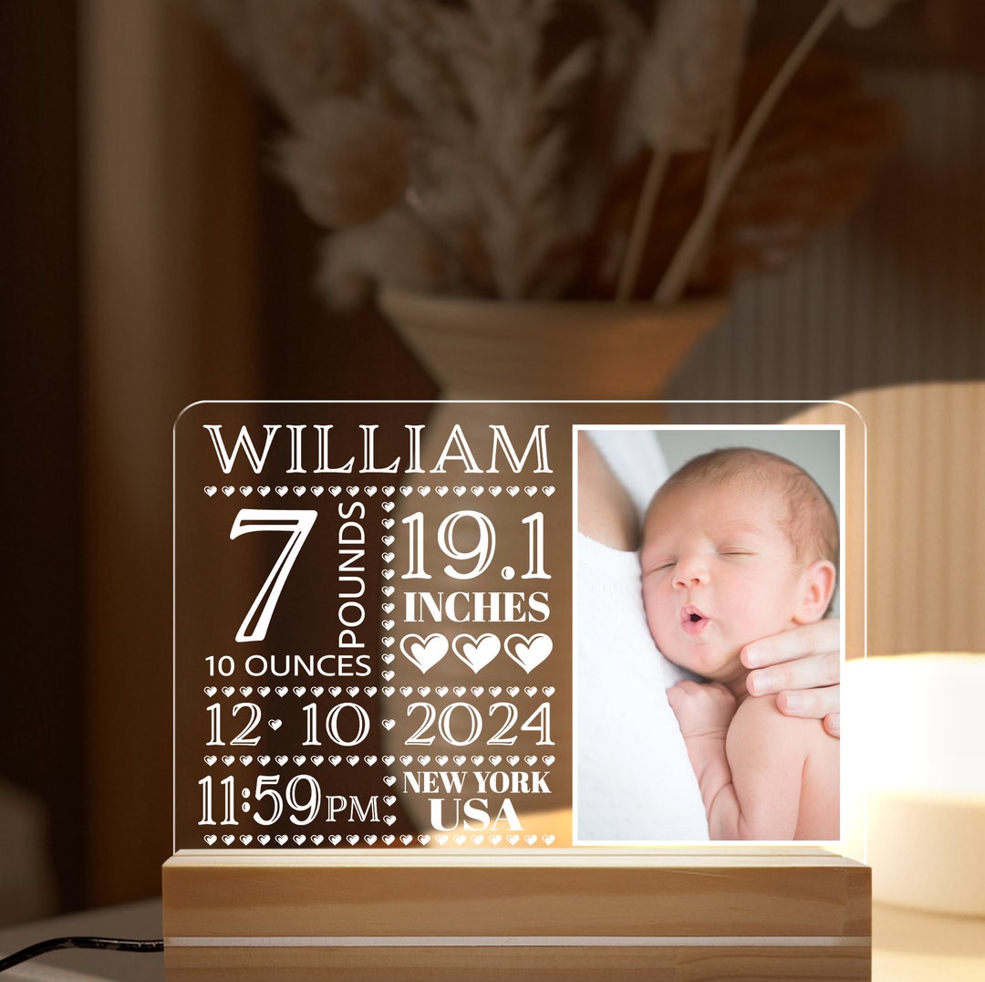 Personalized Birth Announcement Night Light Custom LED Acrylic Lamp ...
