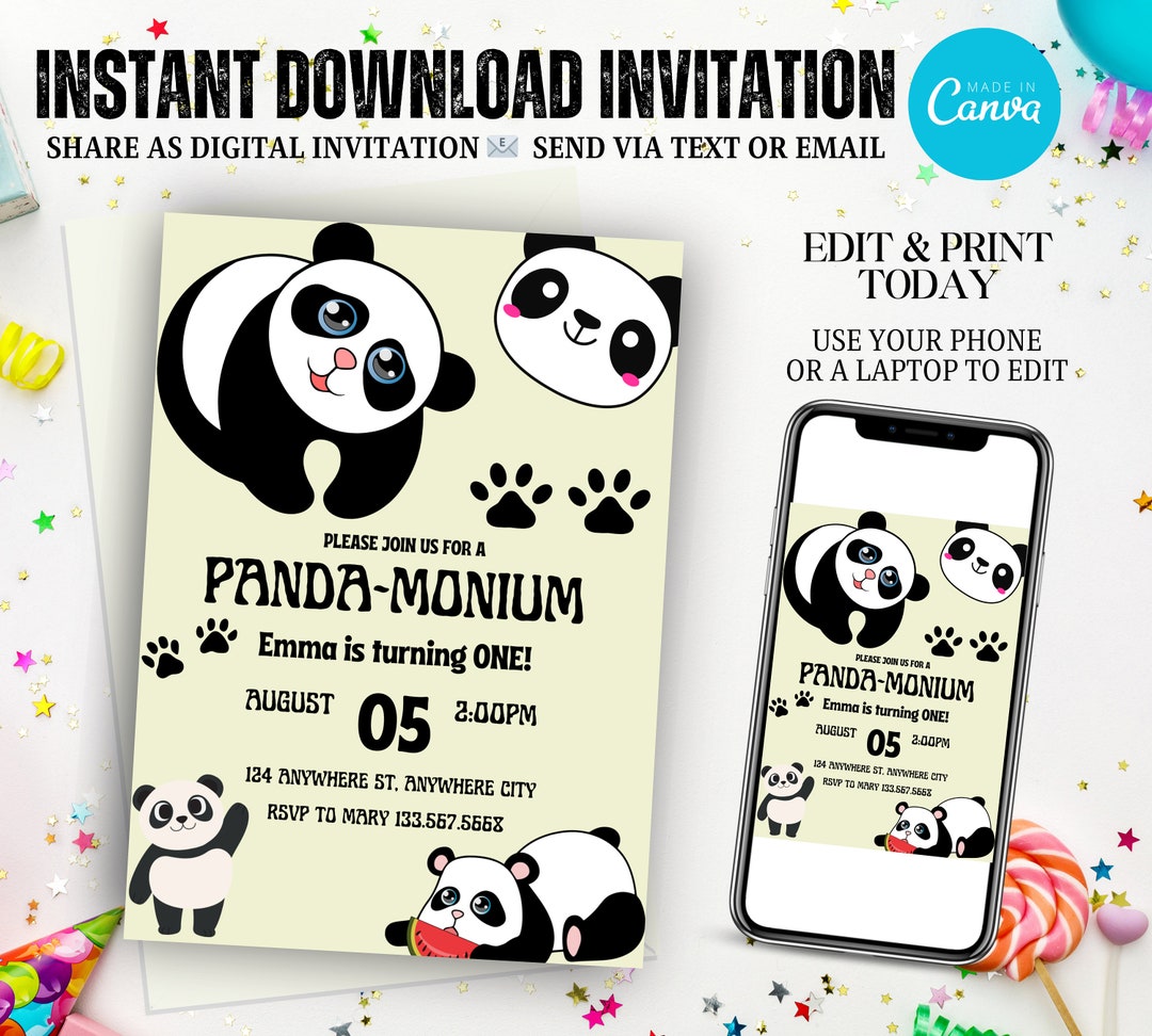 Panda Birthday Party Invitation, Panda Party Invite, Kids Birthday ...