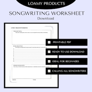 Songwriting Worksheet for Overcoming Writer’s Block | Instant Download ...