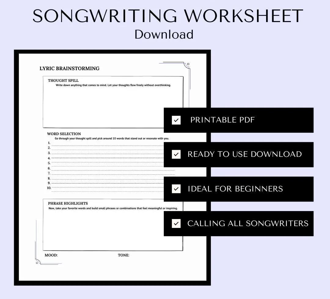 Songwriting Worksheet for Overcoming Writer’s Block | Instant Download ...