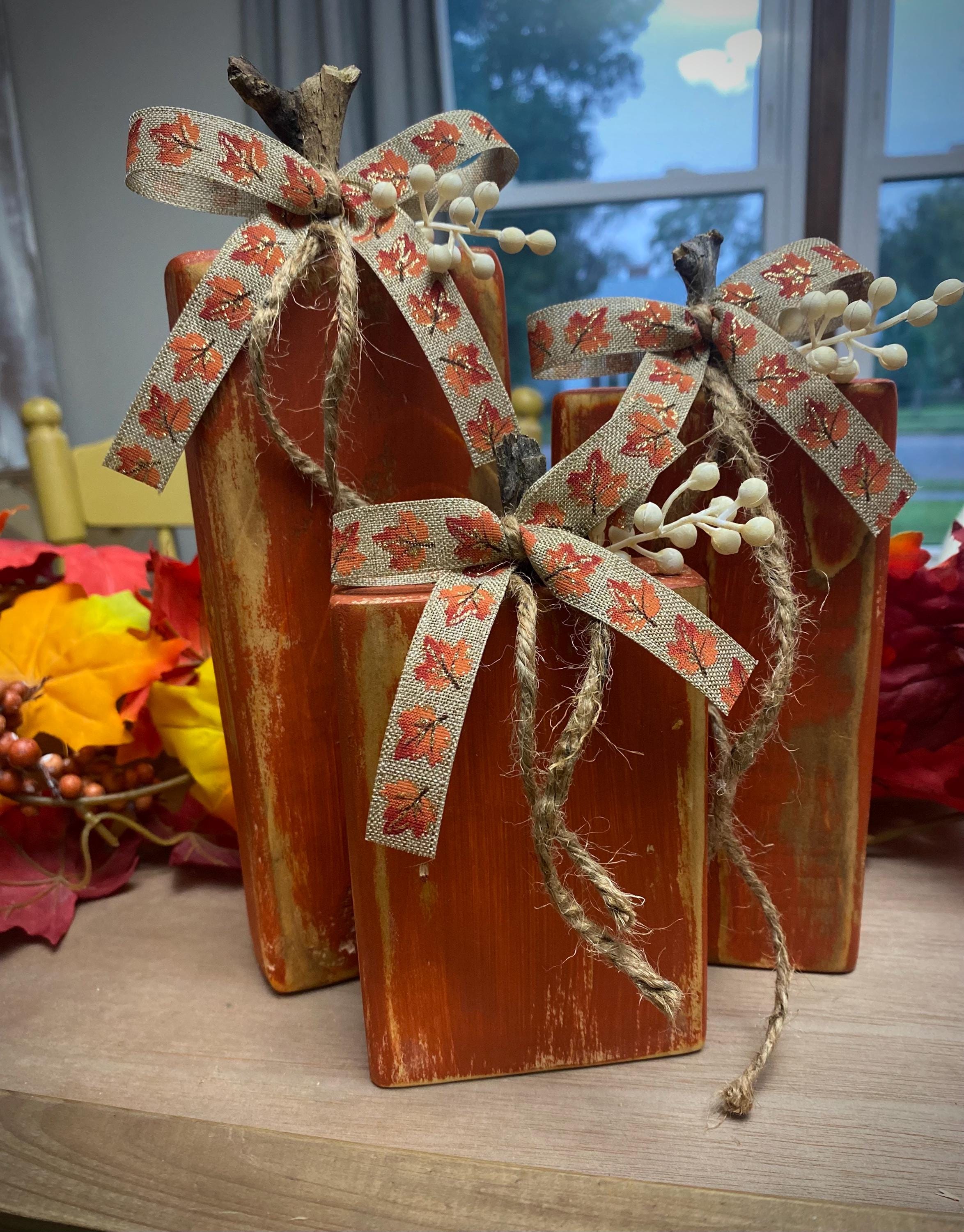 Wood Pumpkins, Wood Pumpkin Set, Fall Decor, Rustic Wood Pumpkins, 2x4 ...