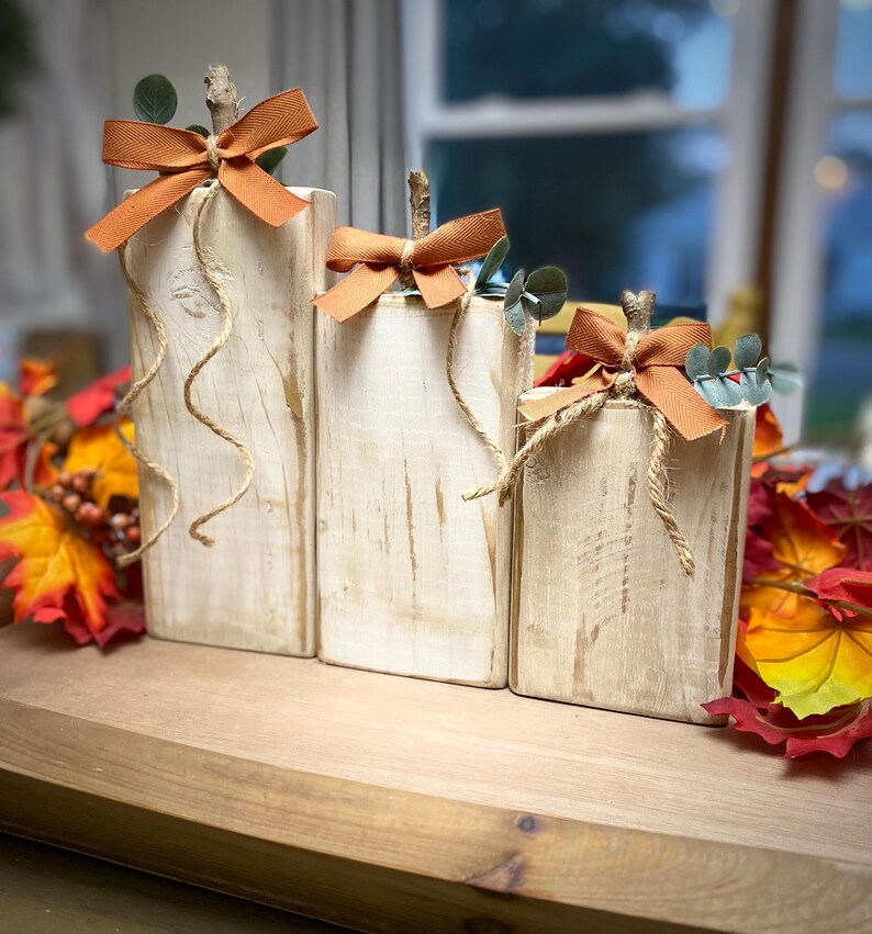 Wood Pumpkins, Wood Pumpkin Set, Fall Decor, Rustic Wood Pumpkins, 2x4 ...