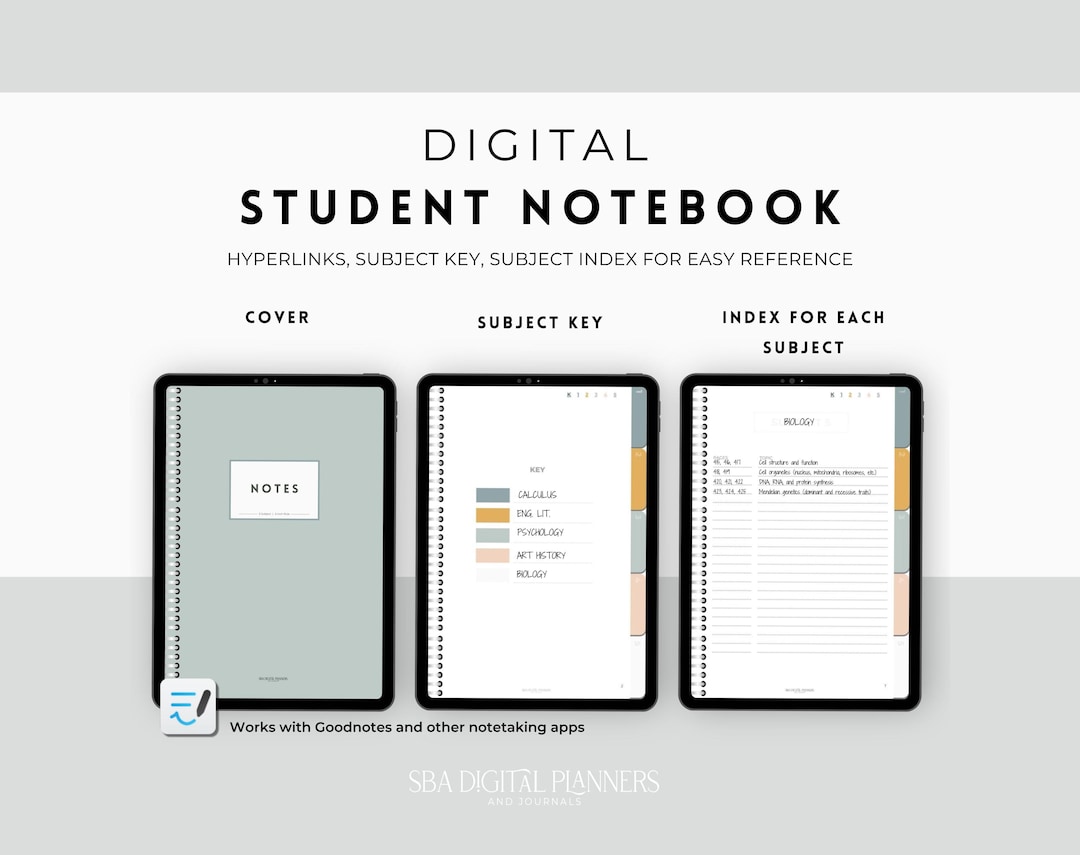 Digital Student Notebook - Goodnotes Notebook - Hyperlinked Notebook ...