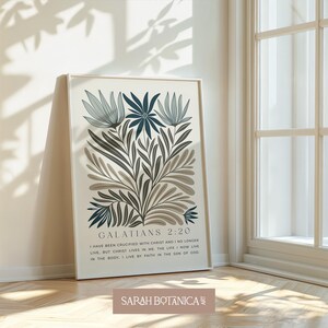 Bible Verse Floral Print Boho Abstract Flowers Wall Art Blue and Beige ...