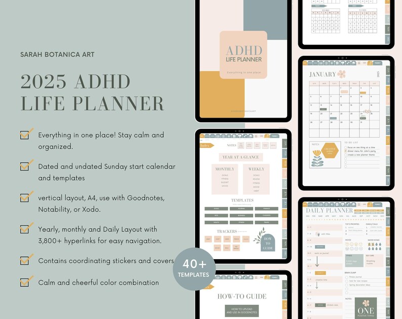 2025 ADHD Life Digital Planner Dated Planner Undated Planner Artistic ...