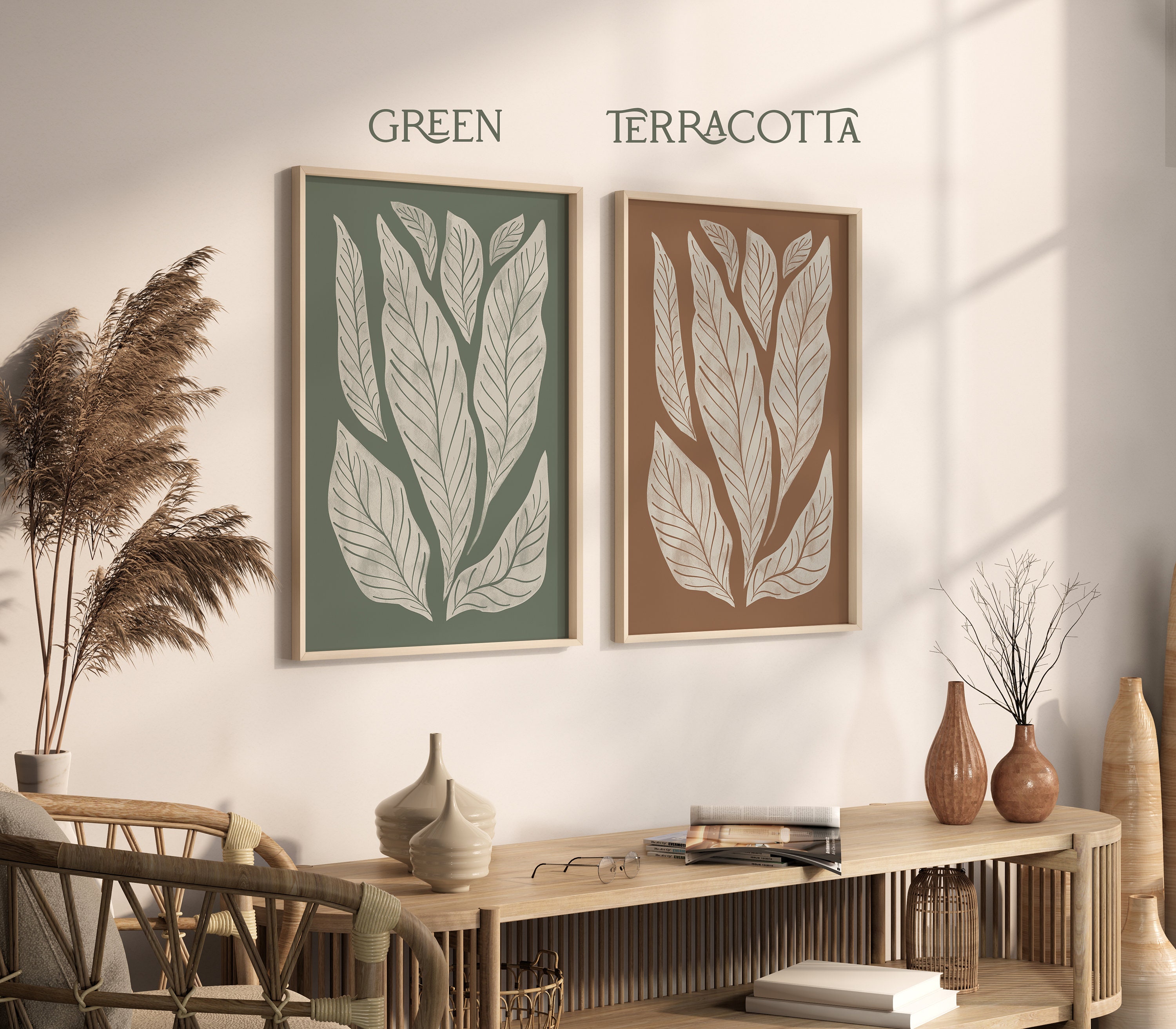 Botanical Leaves Wall Art Printable Boho Leaf Art Neutral Home Decor ...