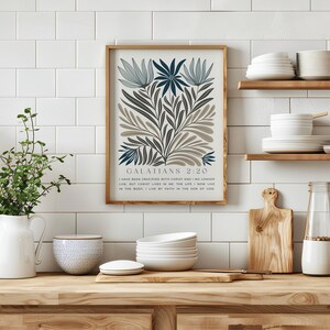 Bible Verse Floral Print Boho Abstract Flowers Wall Art Blue and Beige ...